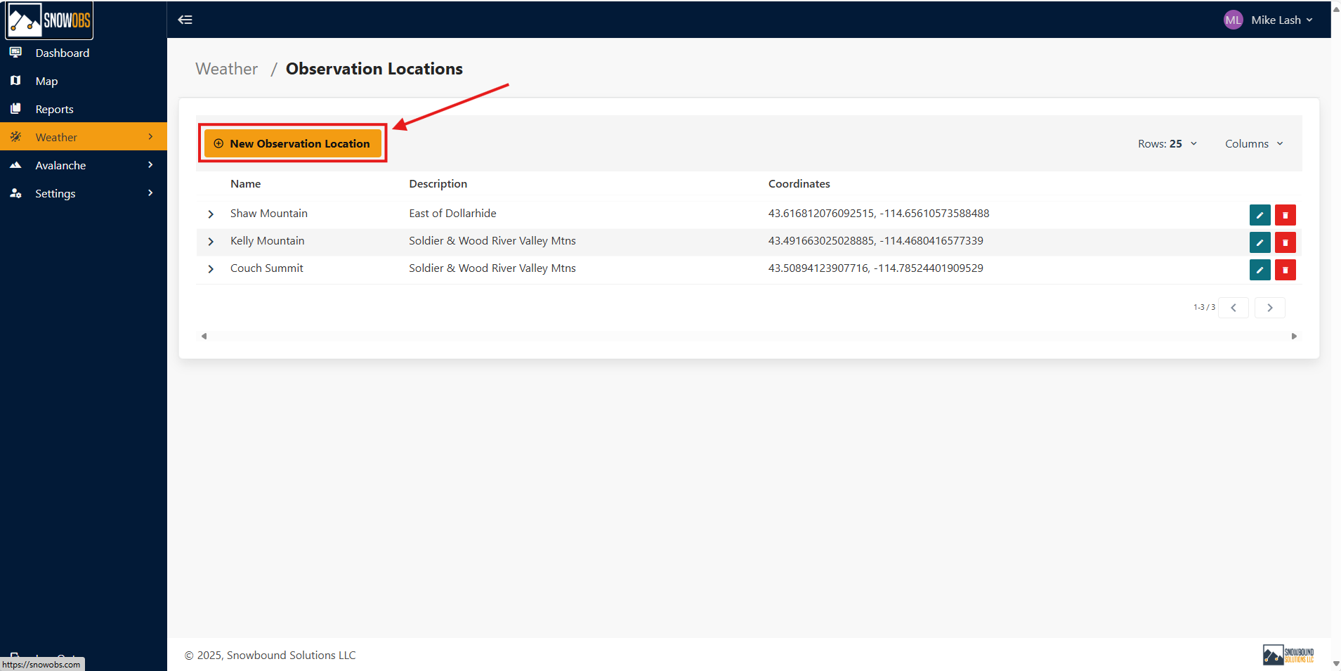 Create ObsLocation - SnowObs